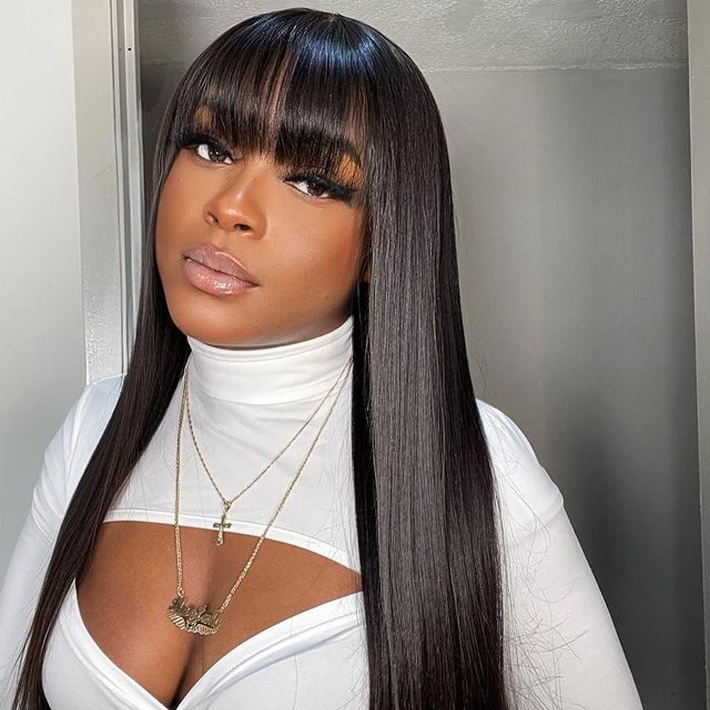 Rebecca Fashion 24 Inch Straight Wigs with Bangs Human Hair Wigs for ...