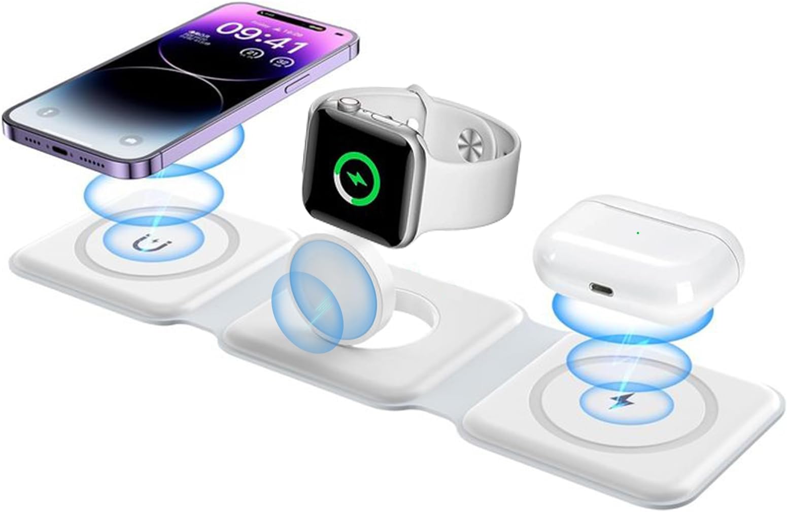 3 in 1 Wireless Charging Station MogSafe Charger Magnetic,Foldable and ...