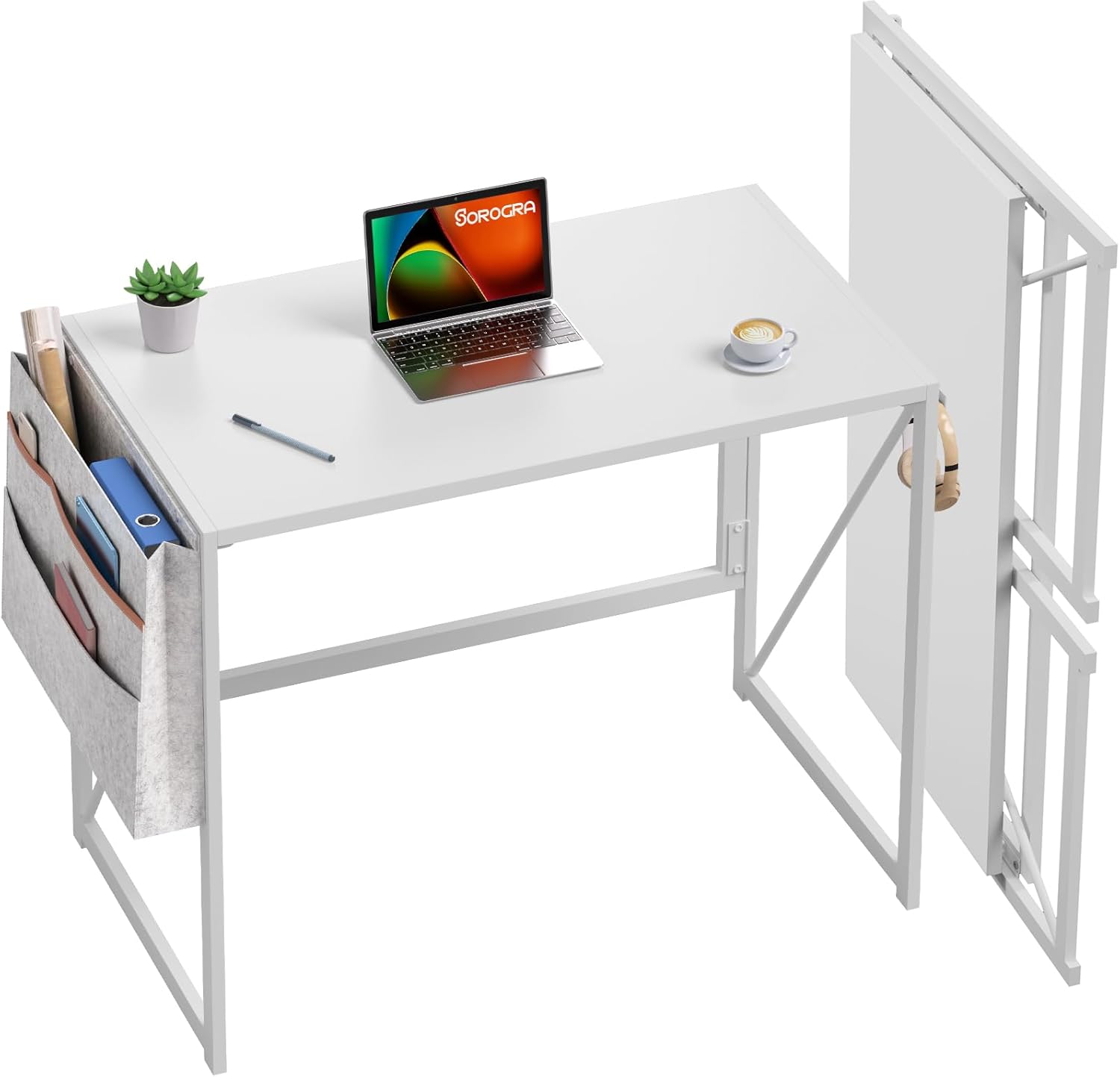 SOROGRA Small Folding Desk 80 cm, Foldable Desks with Storage Bag and ...