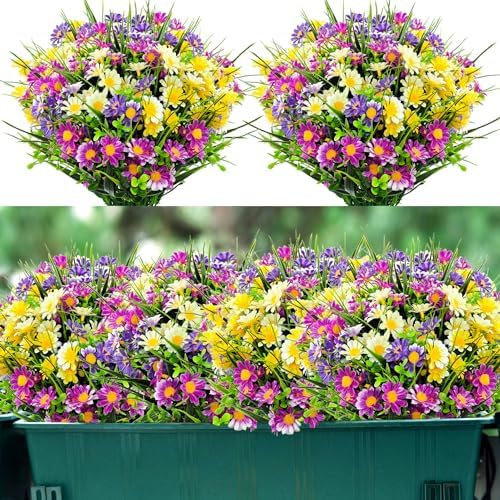 Amazon.com: FOUSUKA 8 Bundles Outdoor Artificial Daisy Plants Flowers ...