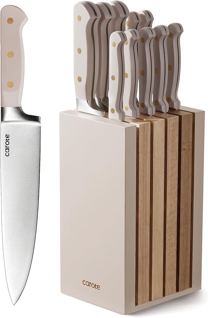 Amazon.com: CAROTE 11PCS Knife Set with Block for kitchen, Stainless ...