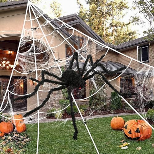 Amazon.com: 3 FT Halloween Giant String Rope Spider Web Decorations ...