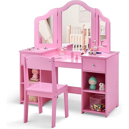 Vanity For Girls Tangkula Kids Vanity Table & Chair Set Princess Makeup ...