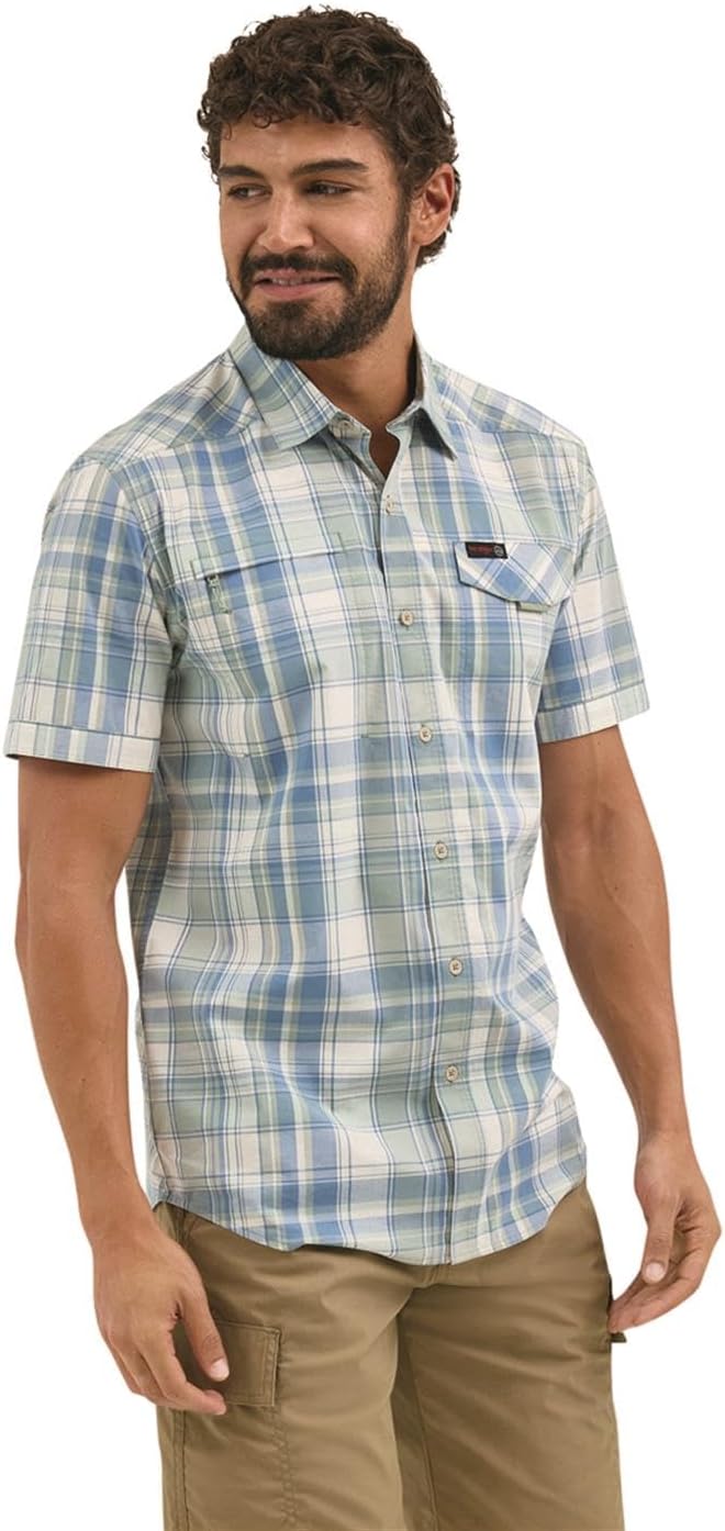 Amazon.com: Wrangler Men's Iceburg Plaid ATG Cedar Pocket Short Sleeve ...
