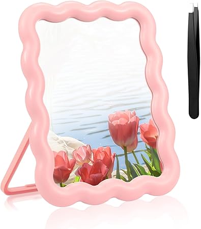 Amazon.com : Desk Mirror, Wave-Shaped Adjustable Desk Vanity Makeup ...