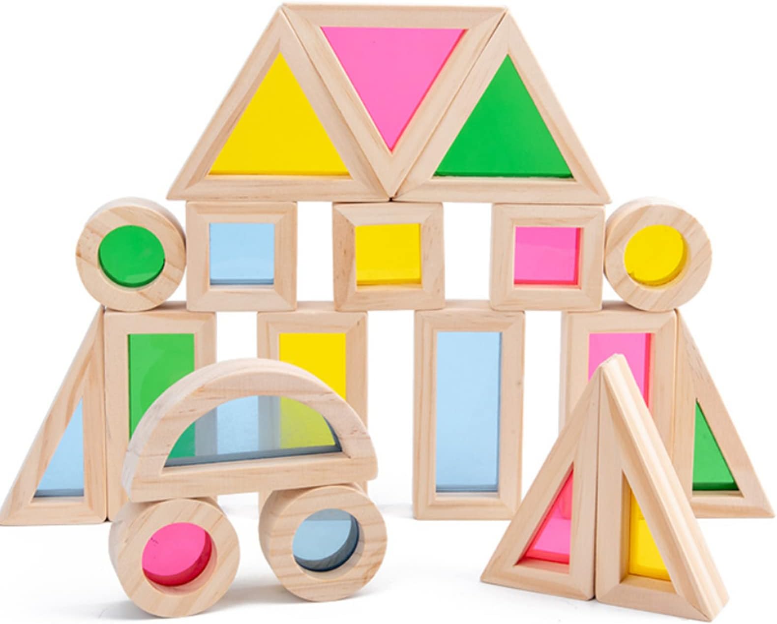 AM ANNA Rainbow Wooden Building Blocks for Toddlers 1-3, 24 Pcs Rainbow ...