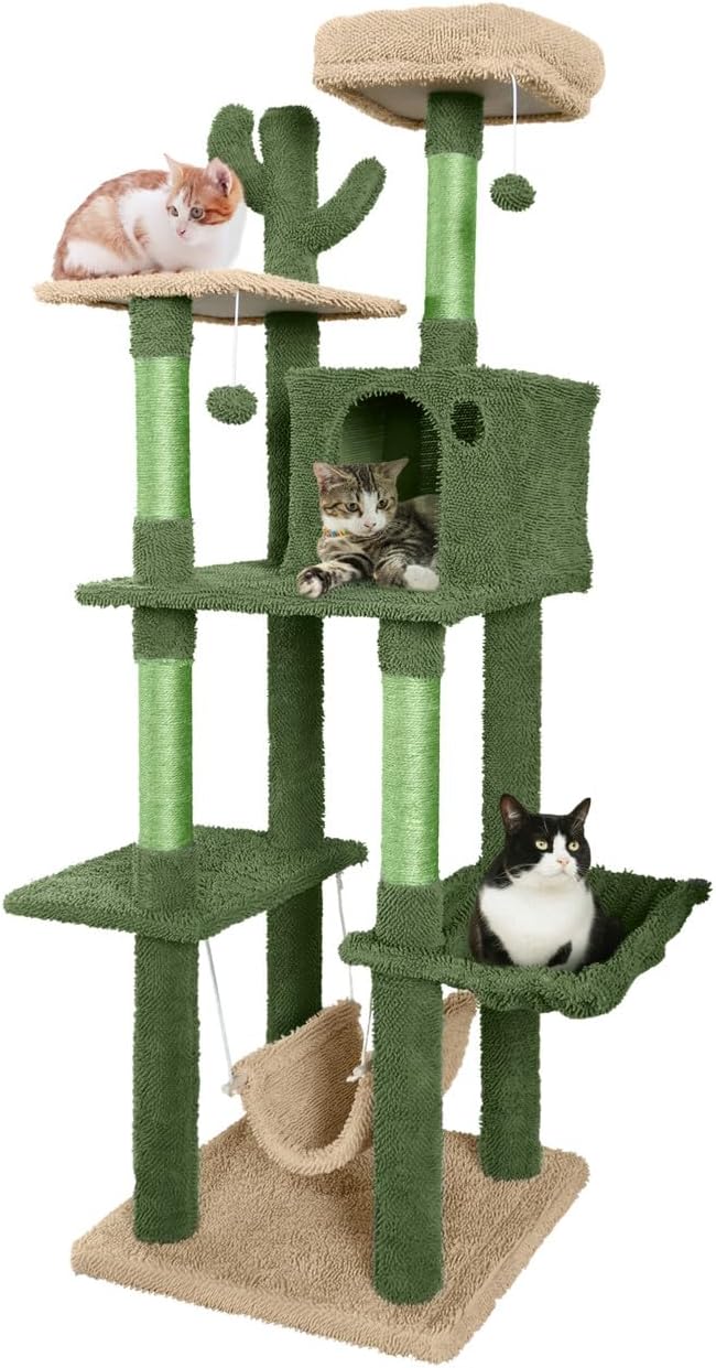BOWHAUS Cactus Cat Tree, Cactus Cat Tower for Indoor Cats, Multi-Level ...
