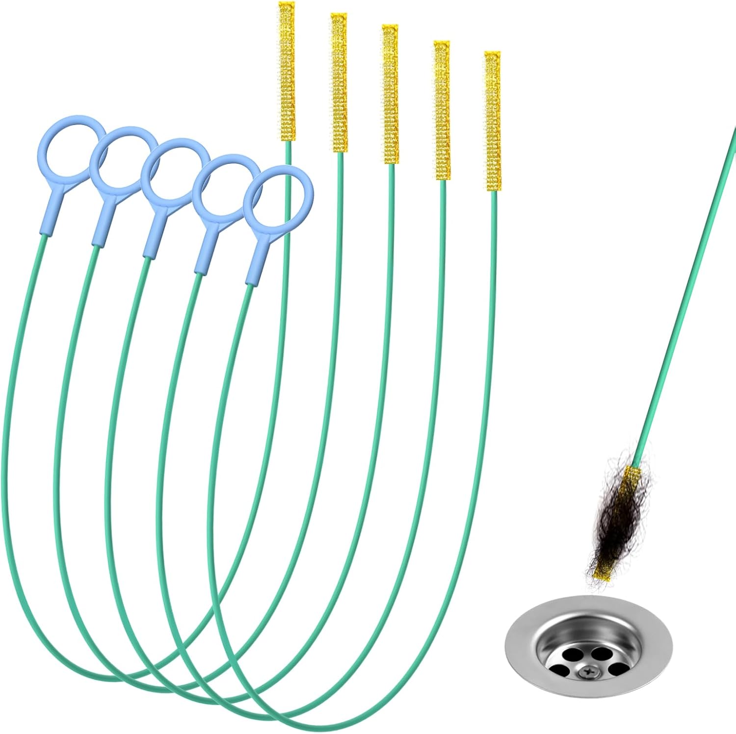 Kelly's Collection 30 Inch Drain Snake Sink Unblocker Tools(5 Pack), Unbreakable Metal Drain ...