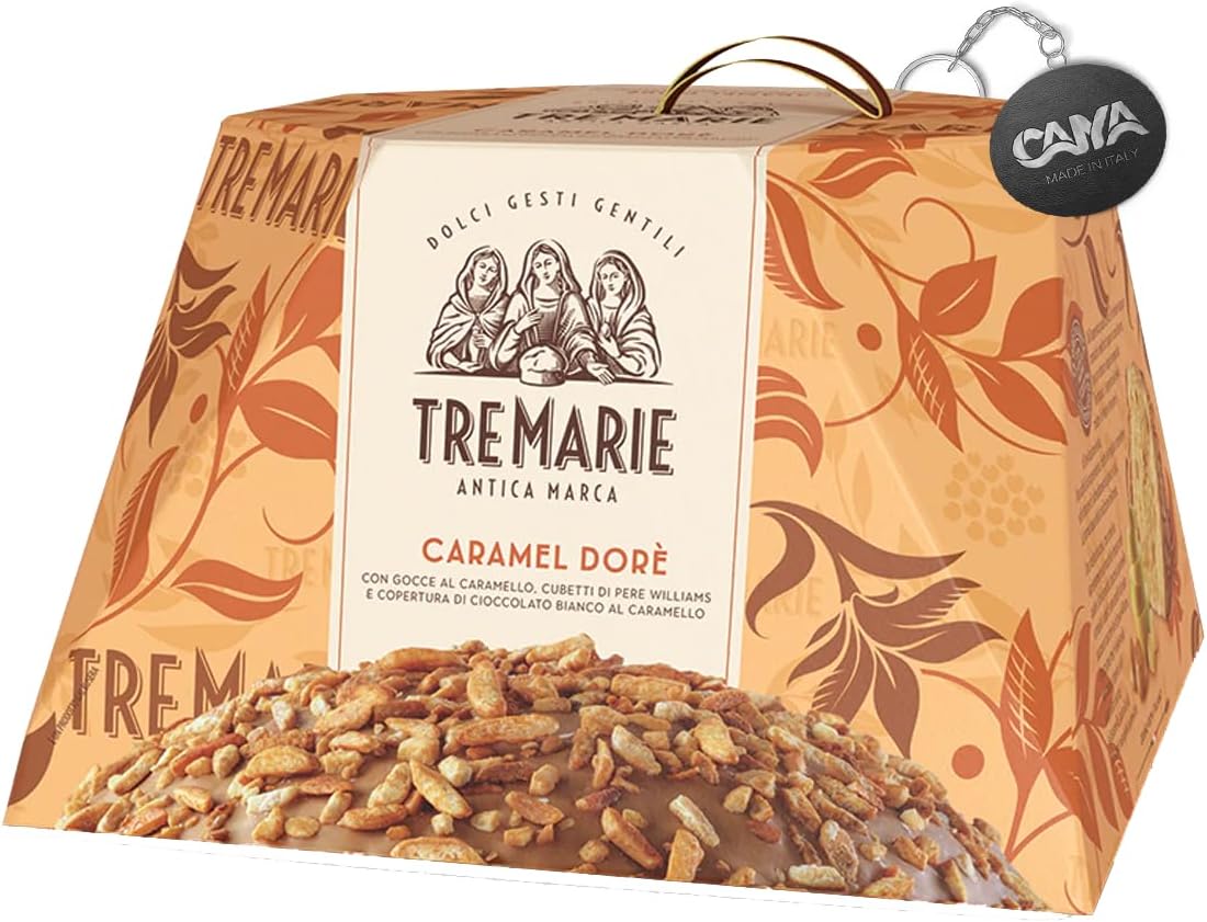 Tre Marie Caramel Dorè Panettone con Gocce di Caramello, Cubetti di ...