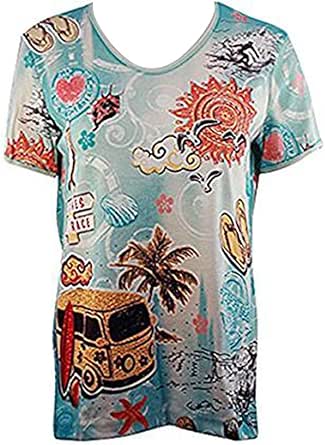 Cactus Bay Apparel - Retro Beach, Short Sleeve V-Neck Rhinestone Cotton ...