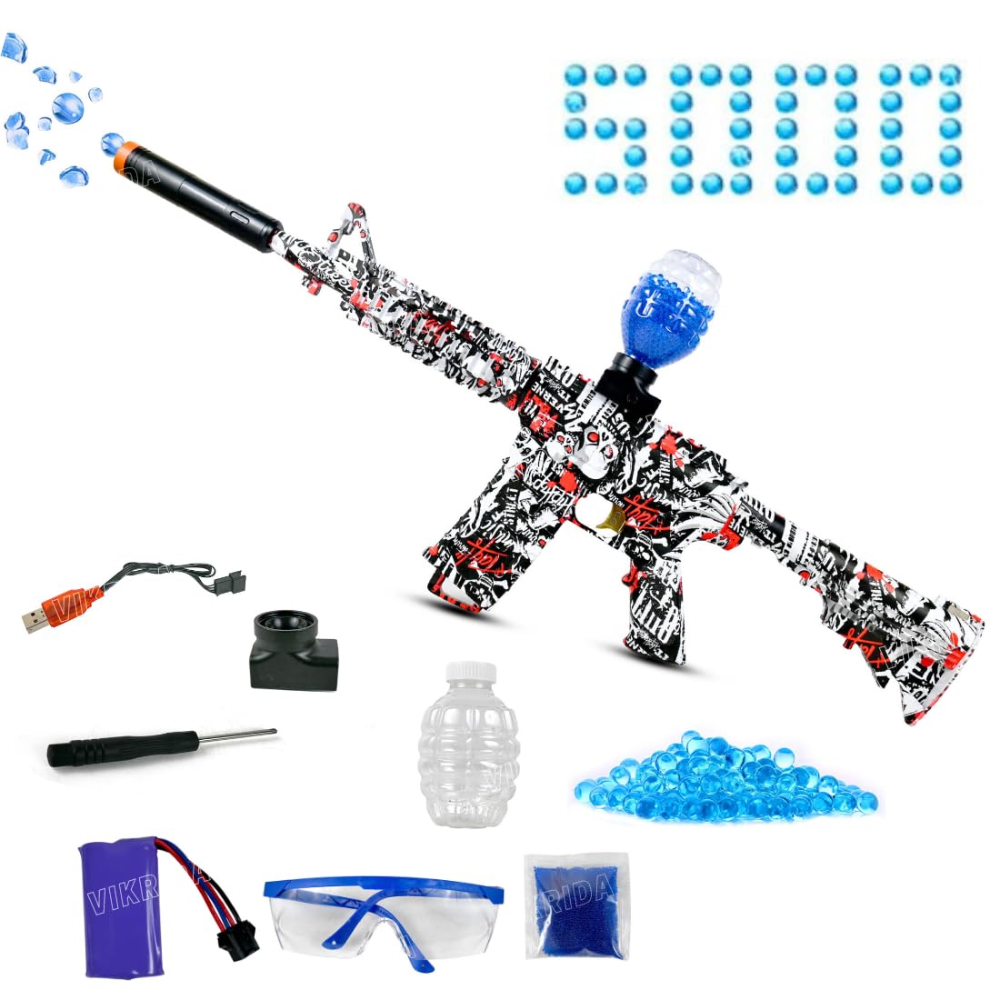 VikriDA Electric M416 Automatic Ball Blaster Gun with 5000 Small Balls ...