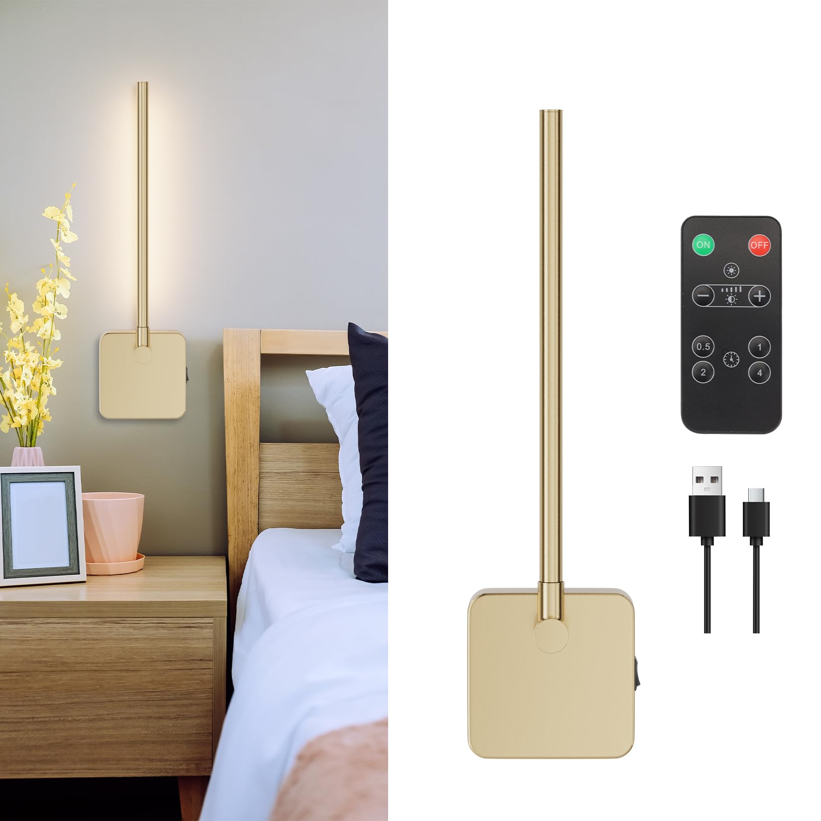 Tipace LED Wall Lights with Remote,Wall Sconces Lamp Rechargeable ...