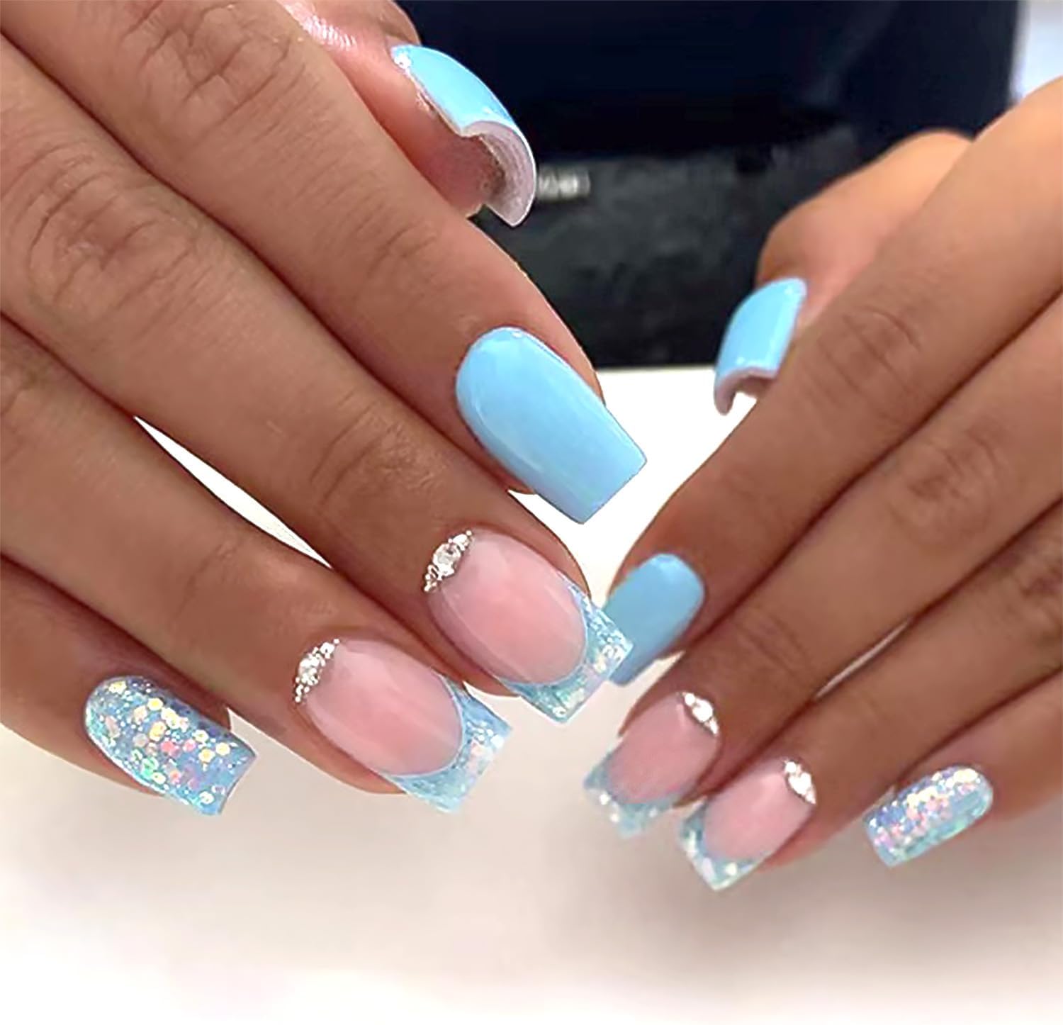 Amazon.com: 4th of July Square Press on Nails Short Fake Nails with Floral Design Acrylic Nails ...