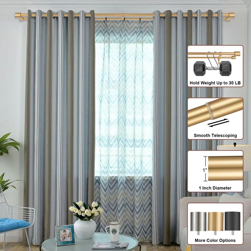 Warm Gold Double Rod Curtain Rods 72-144" with Cap Finials