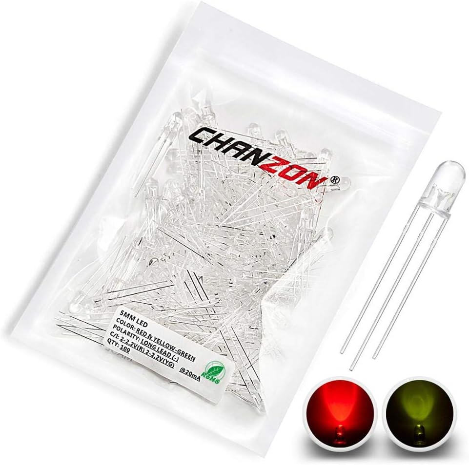 Amazon.com: CHANZON 100 luces de diodo LED rojo y amarillo-verde de 0. ...
