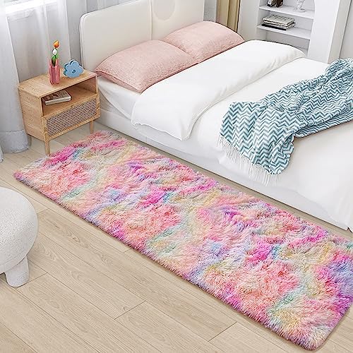 EXGUEACK Soft Bedroom Runner Rug: Fluffy Rainbow Carpet Runners for ...