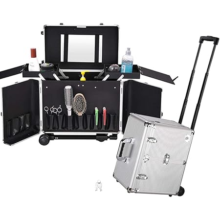 Amazon.com : Professional Hair Stylist Aluminum Rolling Tool Box Makeup ...