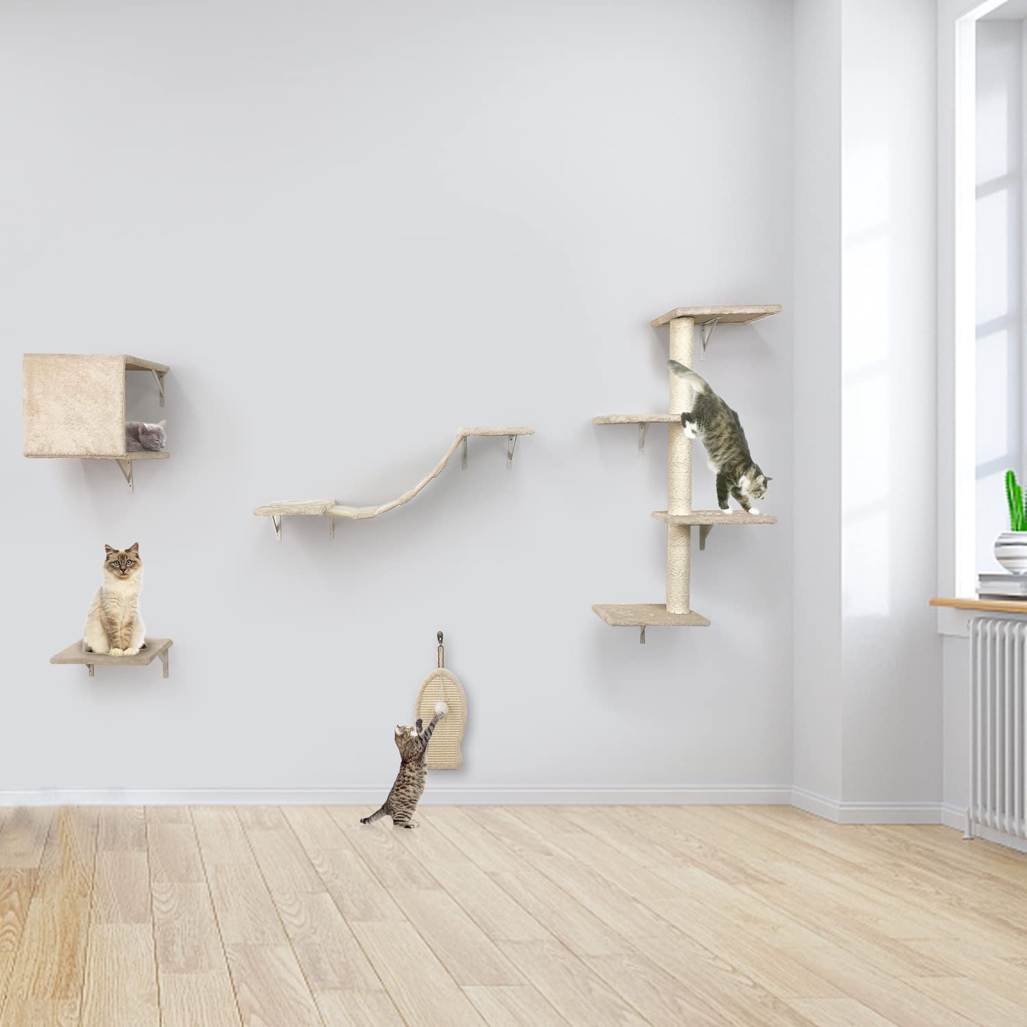 JIFULI Cat Wall Shelves and Perches Set, Cat Wall Furniture, Cat Wall ...
