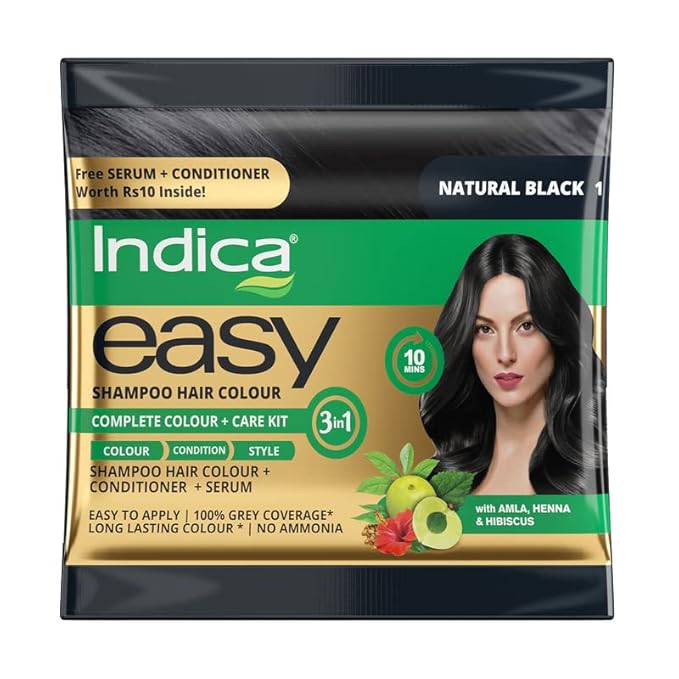Buy Indica Easy 3 in 1 Color + Care Kit, 10 Minutes Shampoo Hair Color ...