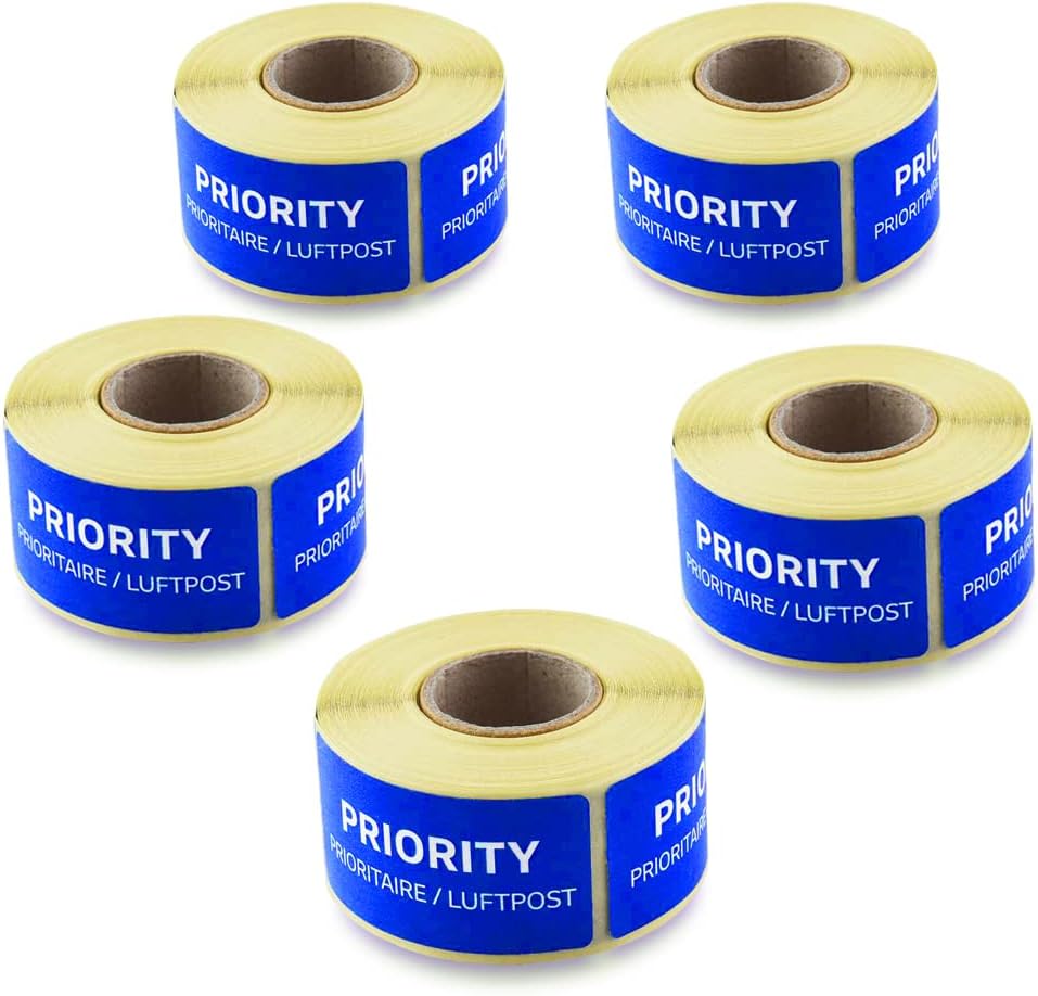 5 Stück originale blaue Post Aufkleber-Rollen mit jeweils 250 Luftpost ...