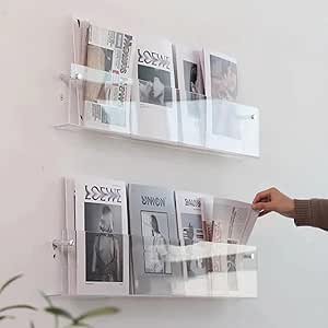 Amazon.co.jp: Magazine Rack 2 Pack Acrylic Magazine Display Stand Wall ...