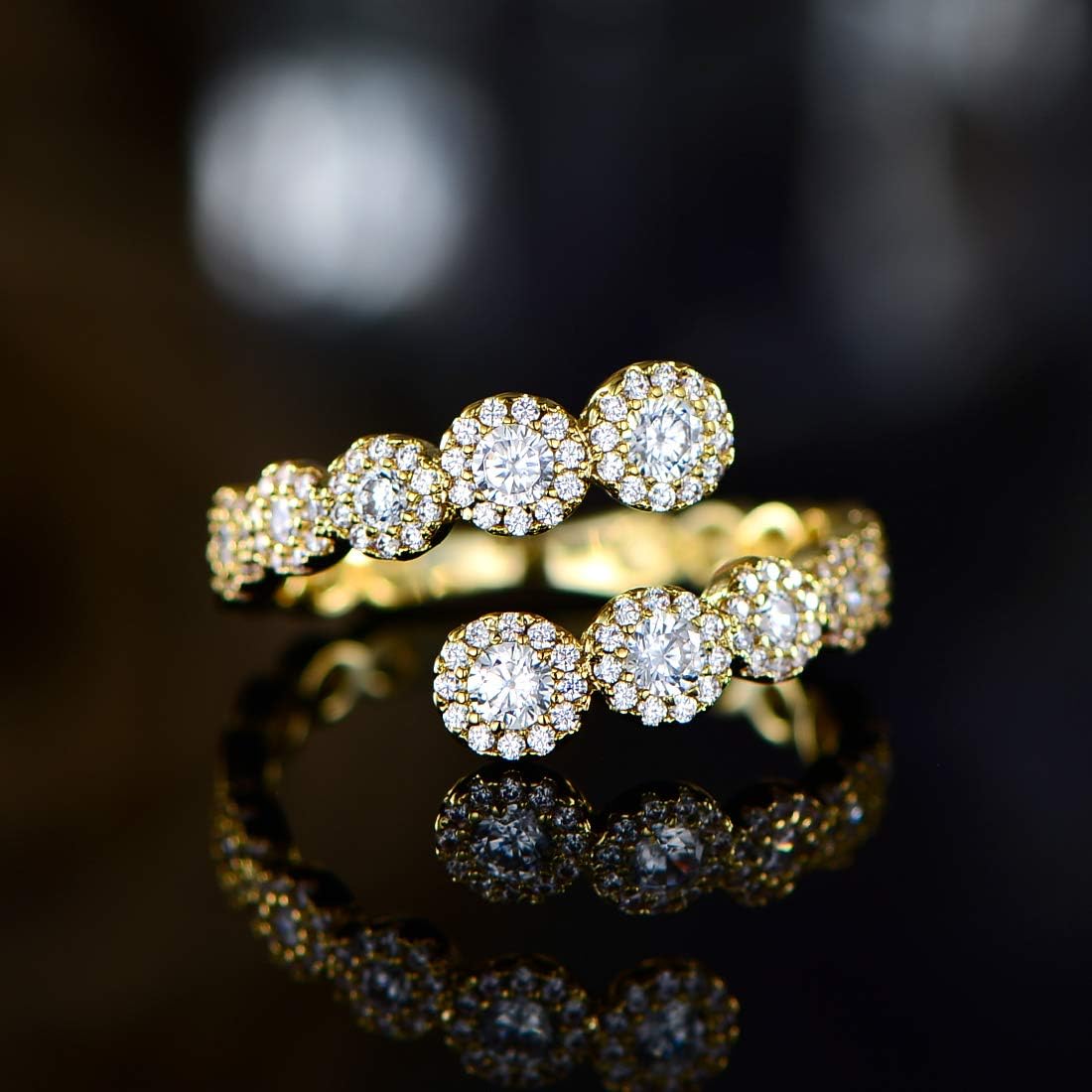 Barzel 18K Gold Plated Cubic Zirconia Flower Open Wrap Ring Gold: Buy ...