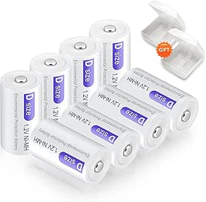 D Batteries 8 Pack of 8000mAh Ni-MH D Cells Rechargeable Batteries, 4 ...