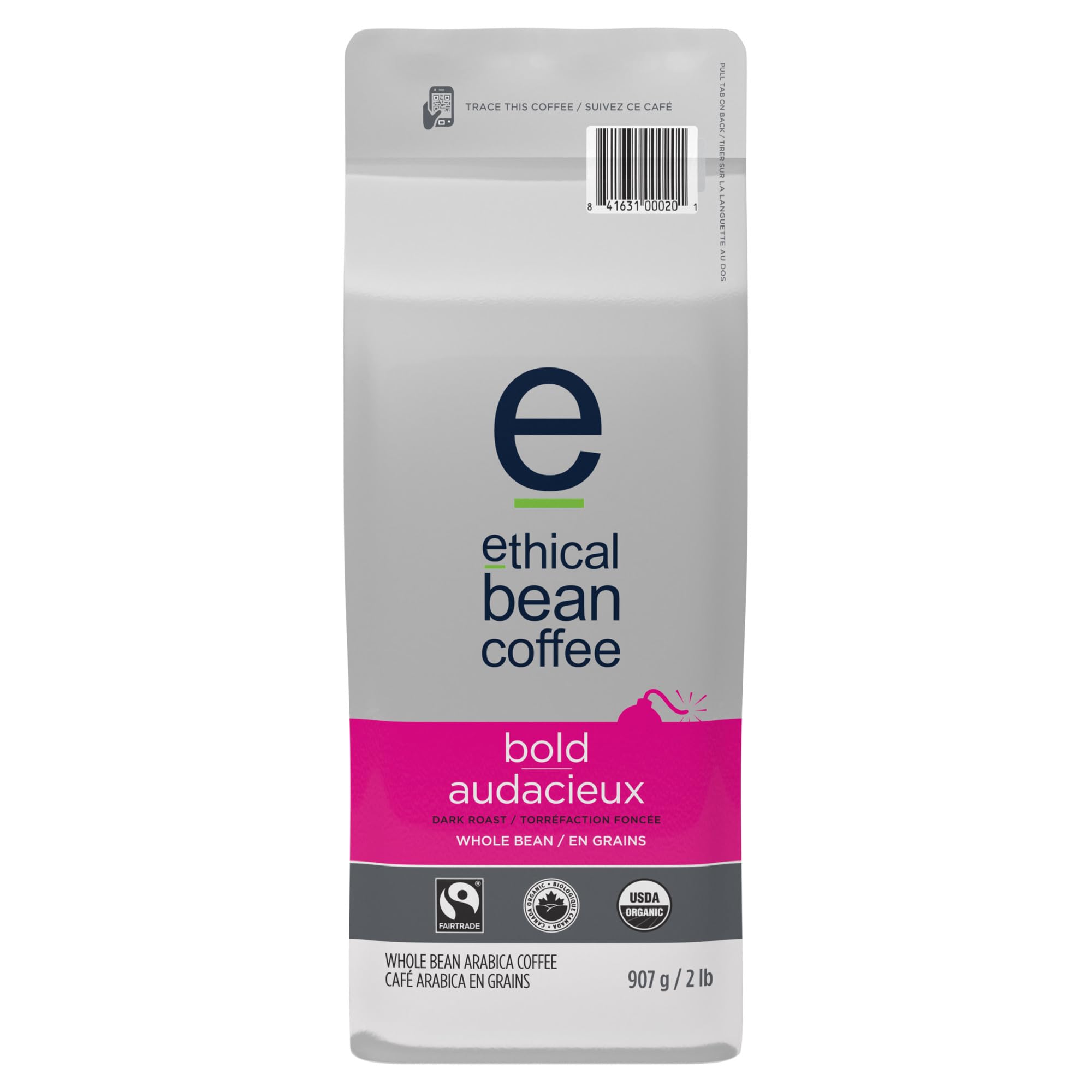 Ethical Bean Fairtrade Organic Coffee, Bold Dark Roast, Whole Bean ...