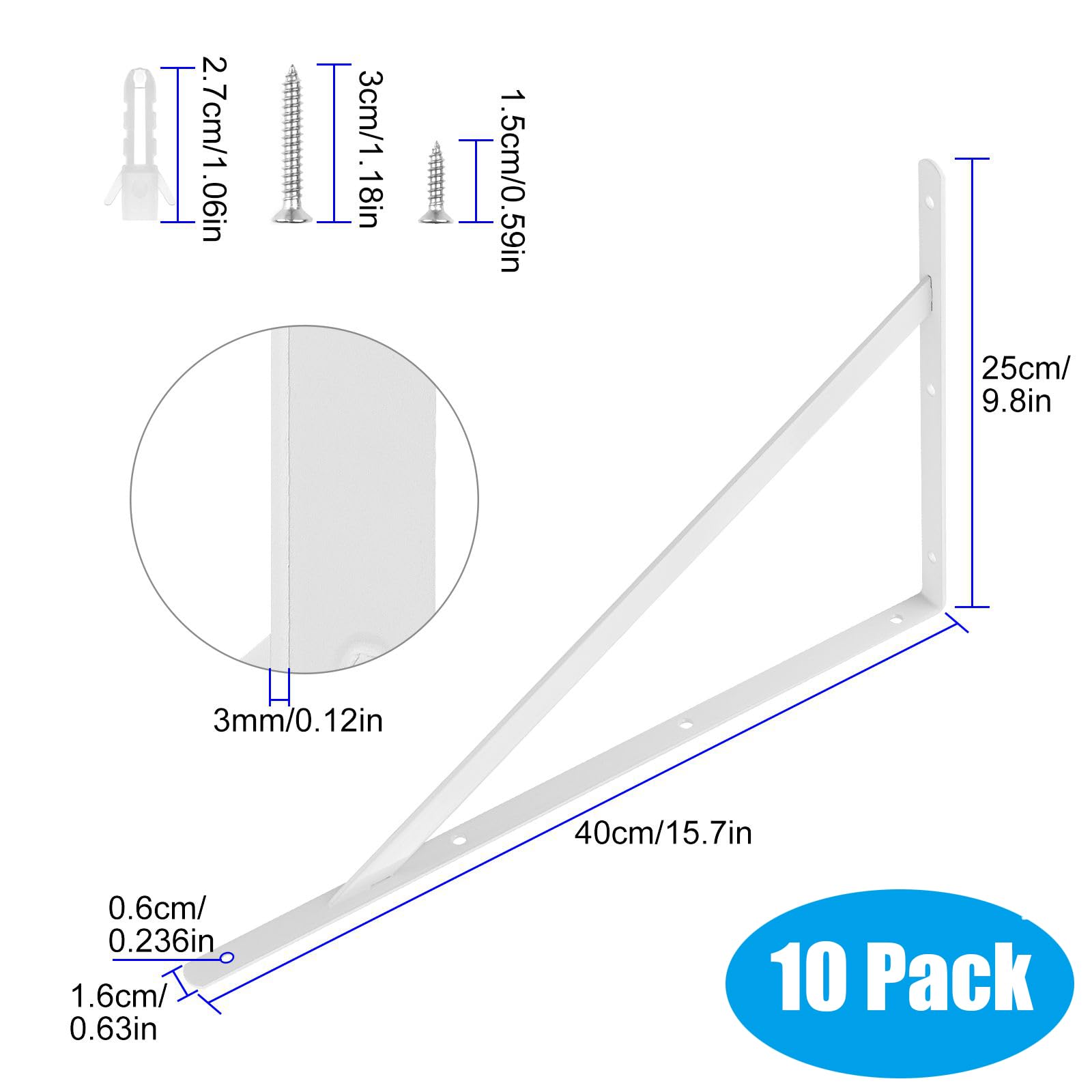 10PCS Heavy Duty Shelf Brackets 16 Inch White Shelving Bracket Wall ...