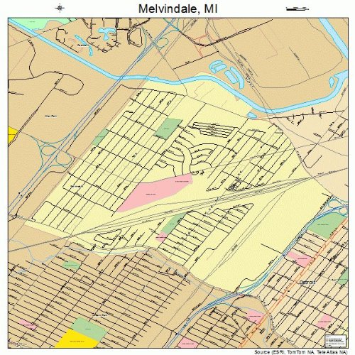 Large Street & Road Map of Melvindale, Michigan MI - Printed poster ...