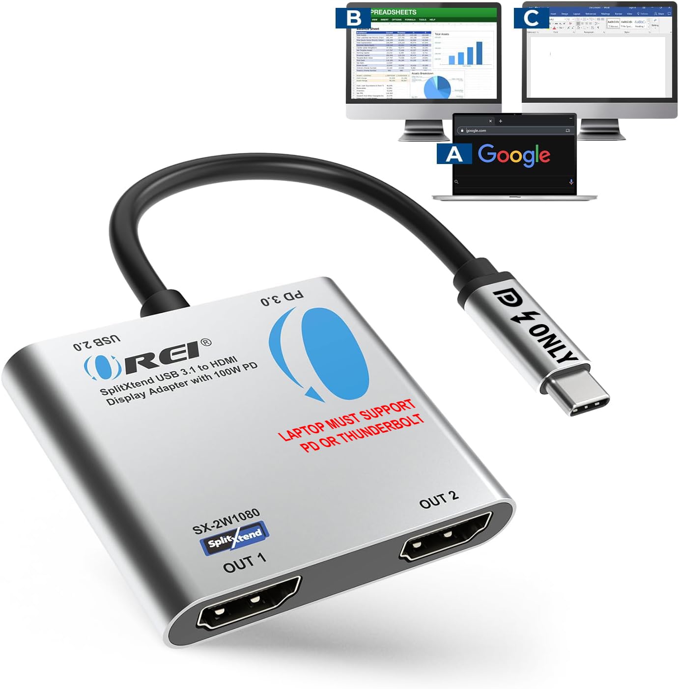 Amazon.com: OREI SplitExtend HDMI Splitter Extended Display for Windows ...