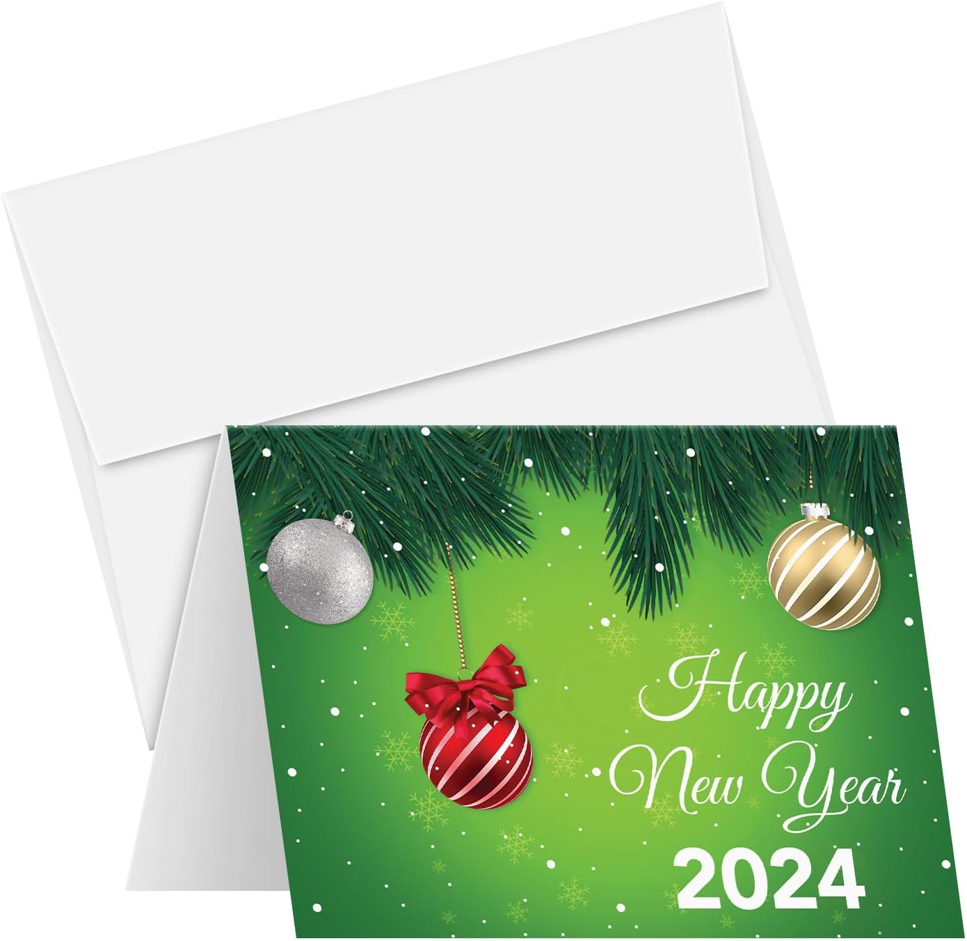 Amazon.com : 2024 Happy New Year – Green Holiday Greetings Fold Over ...