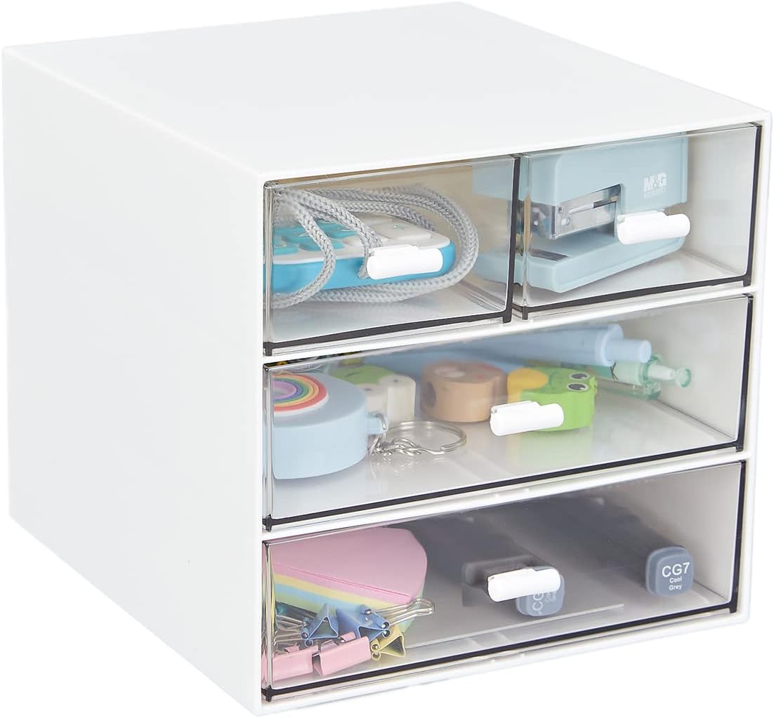Amazon.com: Desk Organizer with 4 Drawers, Clear Plastic Desk Storage ...