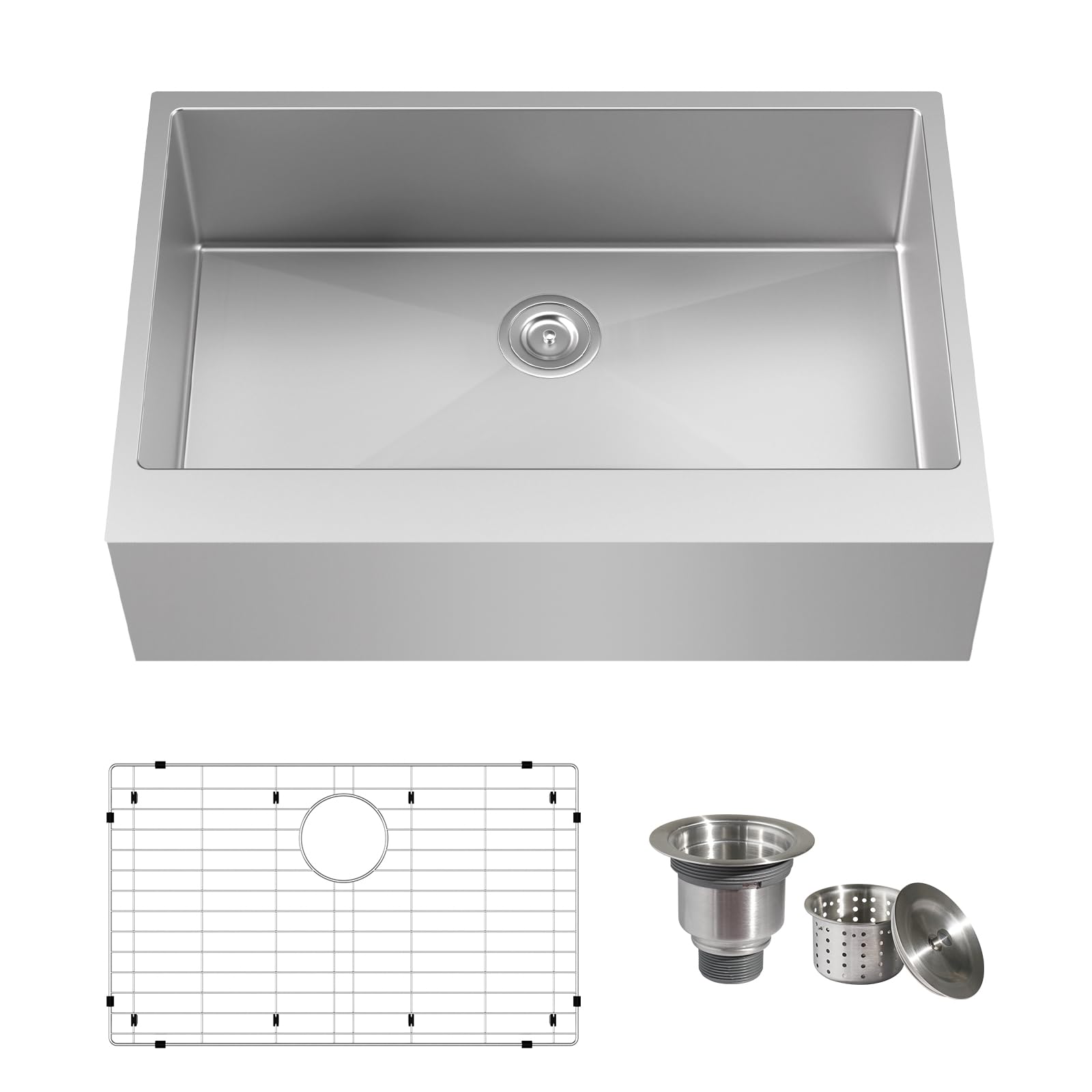 Snapklik.com : 36 Inch Farmhouse Sink - TECASA Flat Apron Front 16 ...