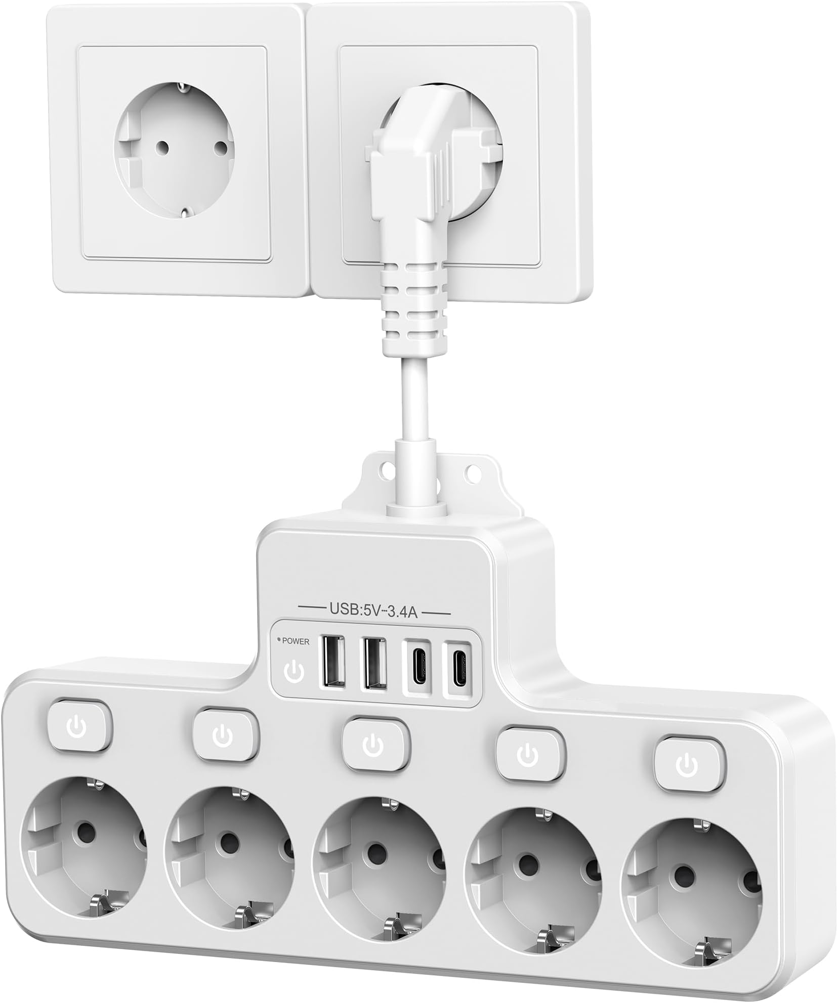 Beş Priz Bağımsız Anahtar 5 Soket ve 4 USB şarj Cihazıyla,Anahtarlı ...