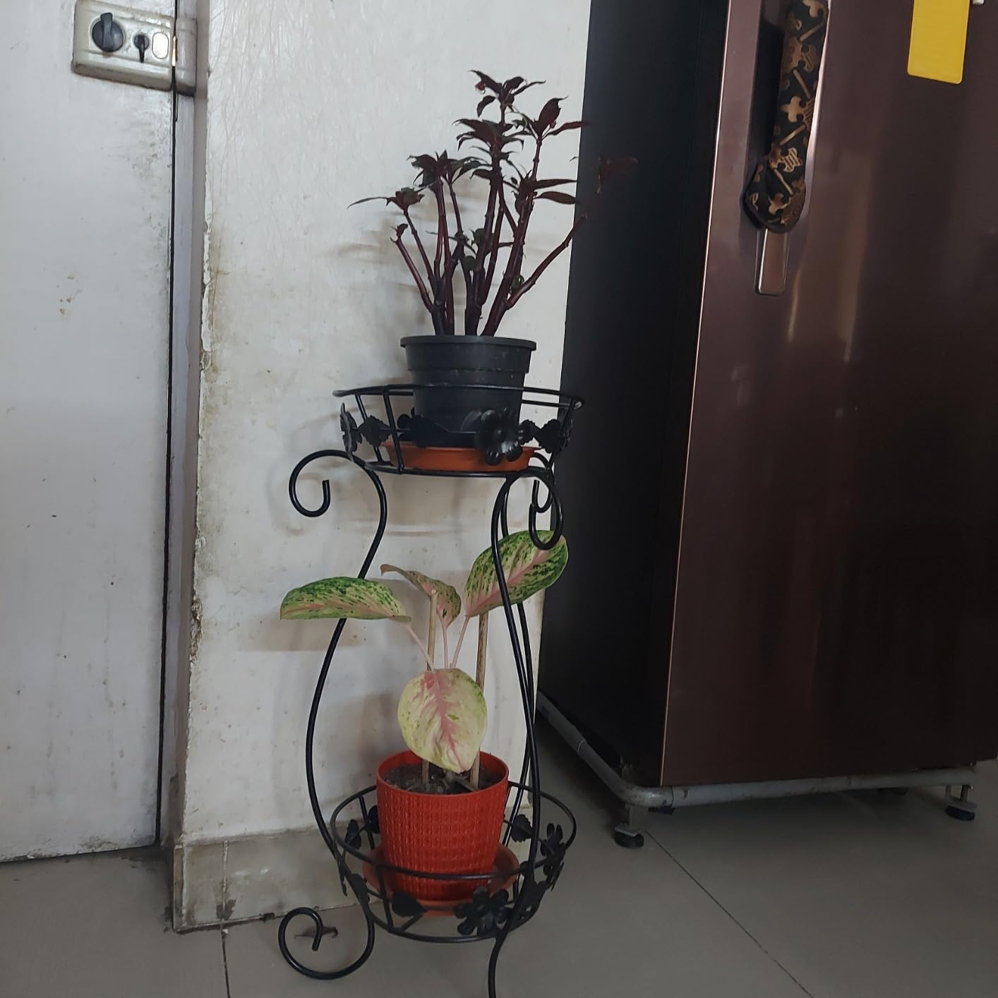 HOME HEAVANS Outdoor Wrought Iron Plant Stand, Tall Metal Iron Flower ...
