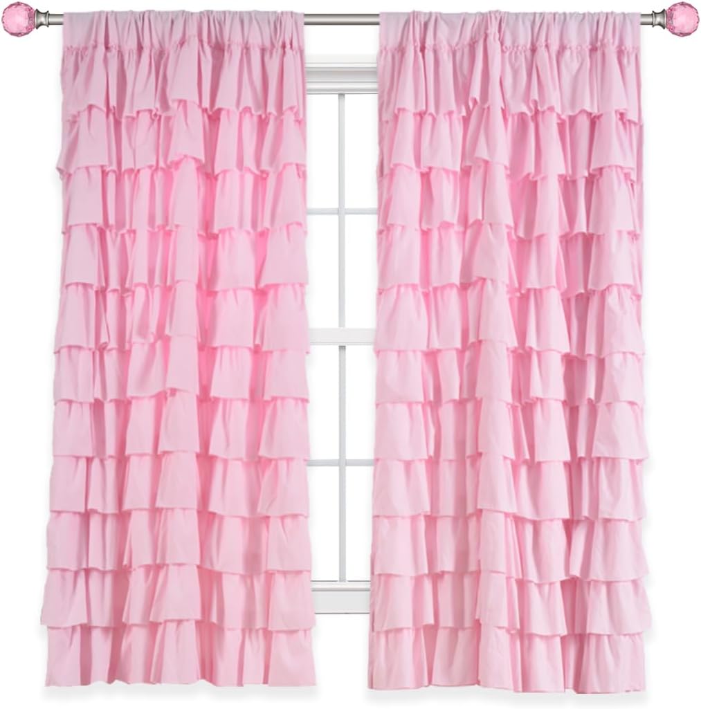 Amazon.com: Kotile Pink Ruffle Curtain 54 Inch Length 1 Panel Shabby ...