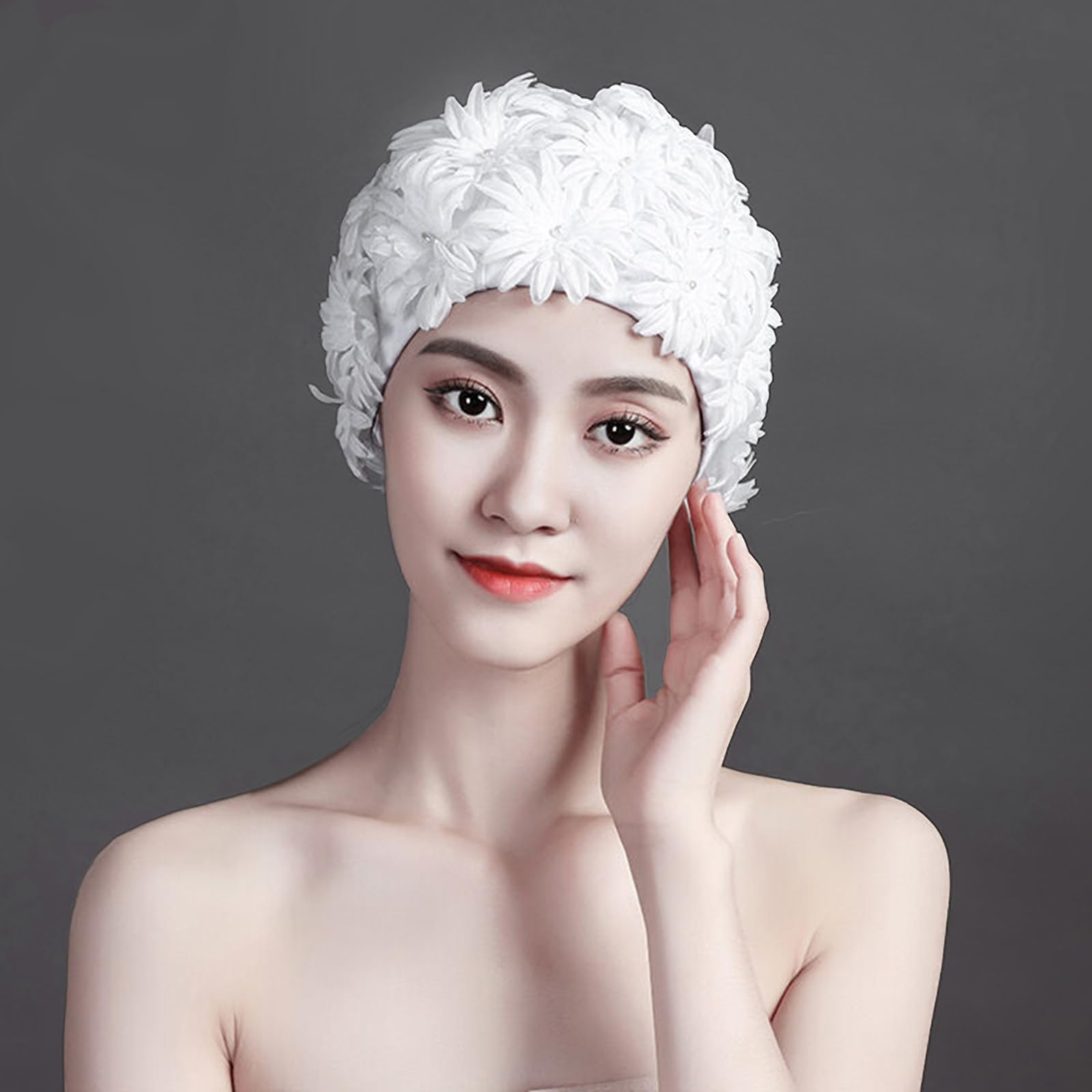 Womens Swimming Cap with Flower Floral Petal and Pearls Ladies Lace ...