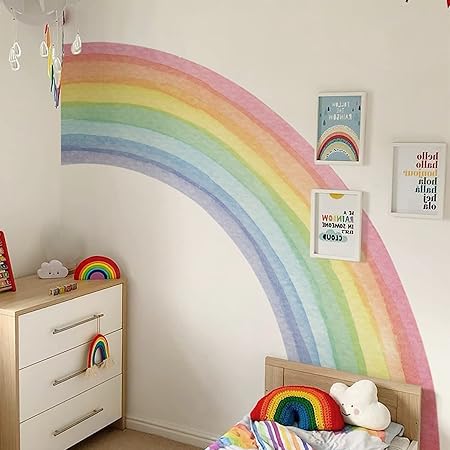 Amazon.com: funlife Vinyl Large Rainbow Wall Mural Stickers Peel and Stick, Precut Giant Vibrant ...