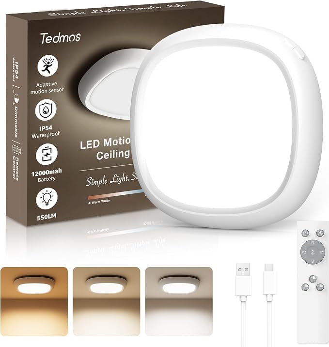IP54 Waterproof Rechargeable Shower Light Indoor, 12000mAh Motion ...