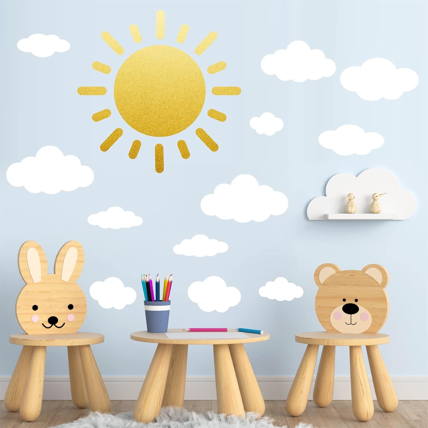 Amazon.com: Sun Wall Decal White Cloud Wall Decals Nursery Wall Decor ...