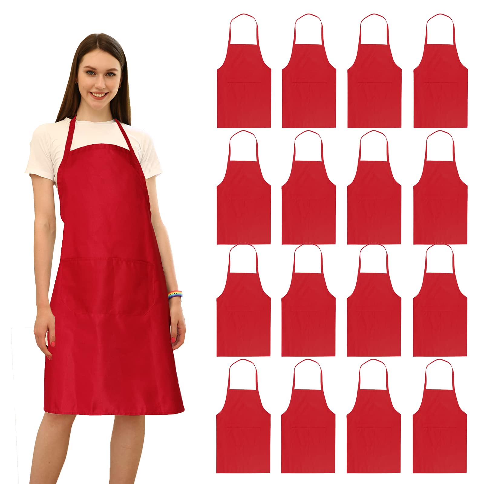 Amazon.com: LOYHUANG 16 Pack Red Bib Plain Aprons Bulk for Women Men ...