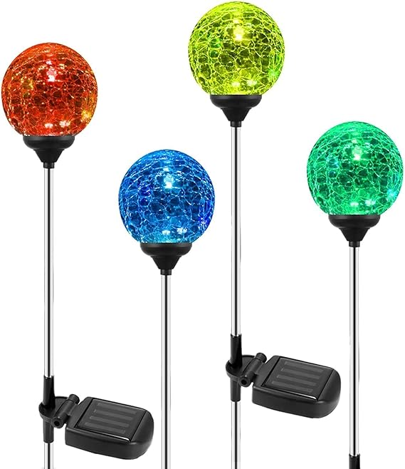 Amazon.com : Solar Outdoor Lights, 4 Pack Crystal Glass LED Solar ...