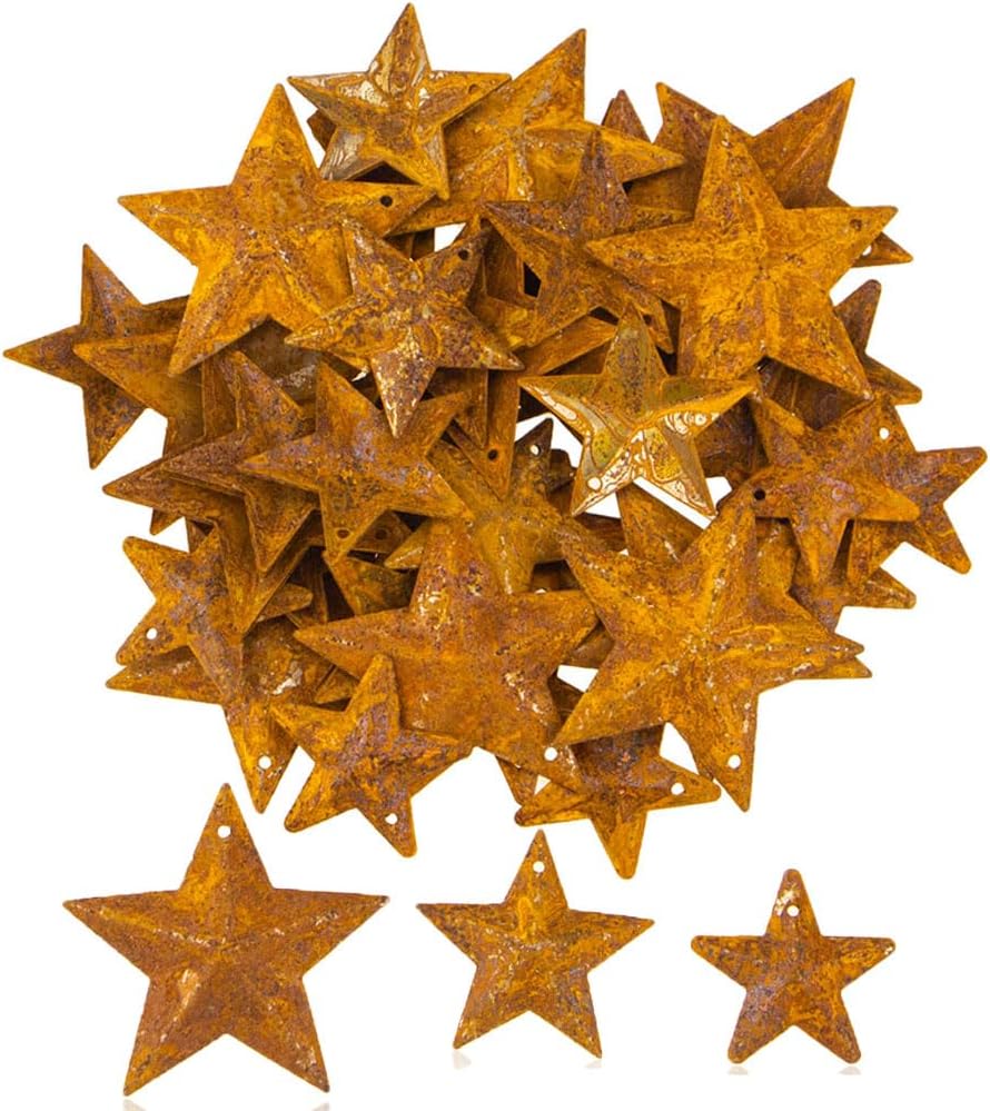Amazon.com: 60PCS 3 Sizes Metal Rusted Metal Stars with hole,Rusty Barn ...