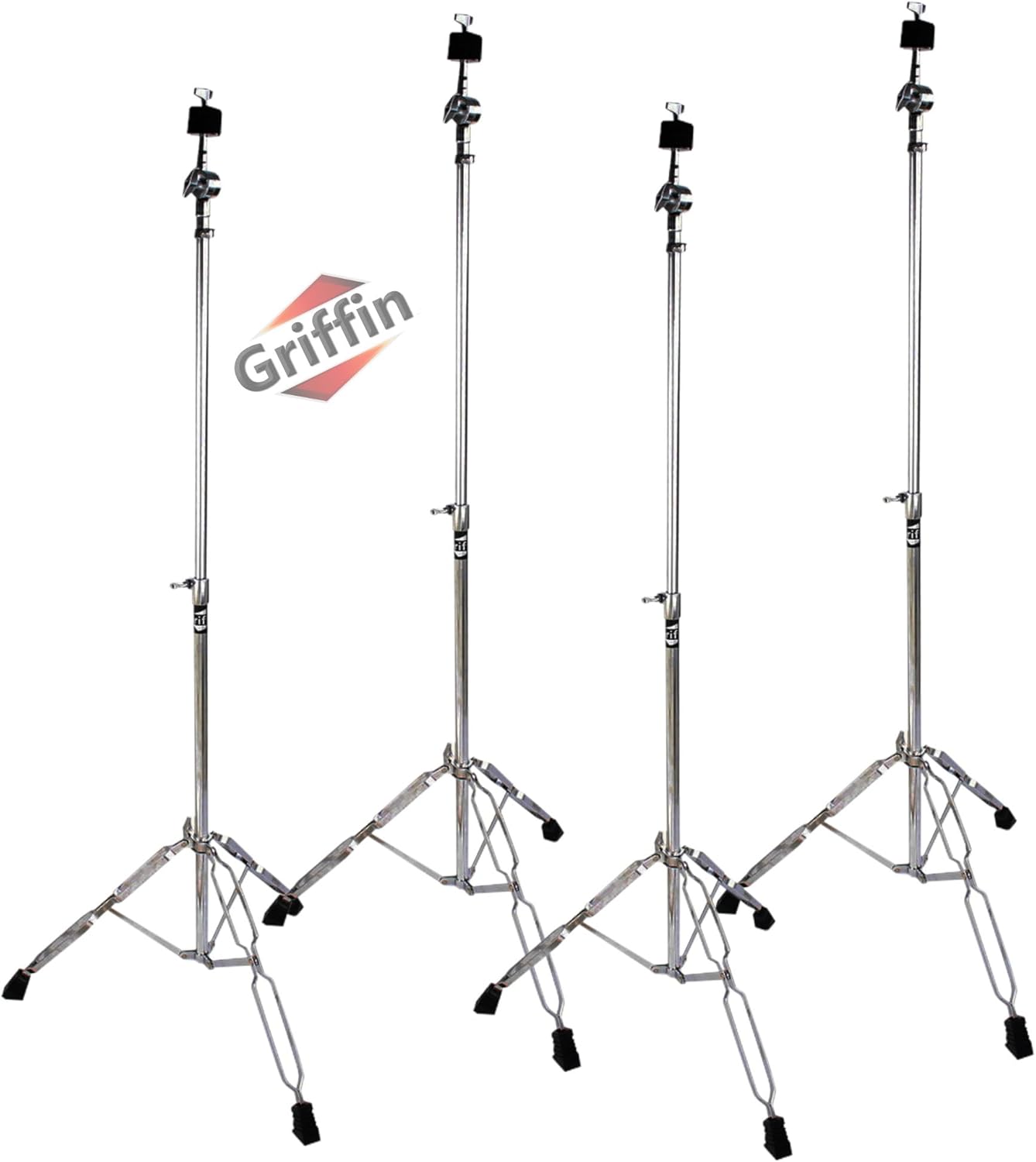 Amazon.com: Griffin 4 PACK - Straight Cymbal Stand Set Double Braced ...