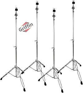Amazon.com: Griffin 4 PACK - Straight Cymbal Stand Set Double Braced ...