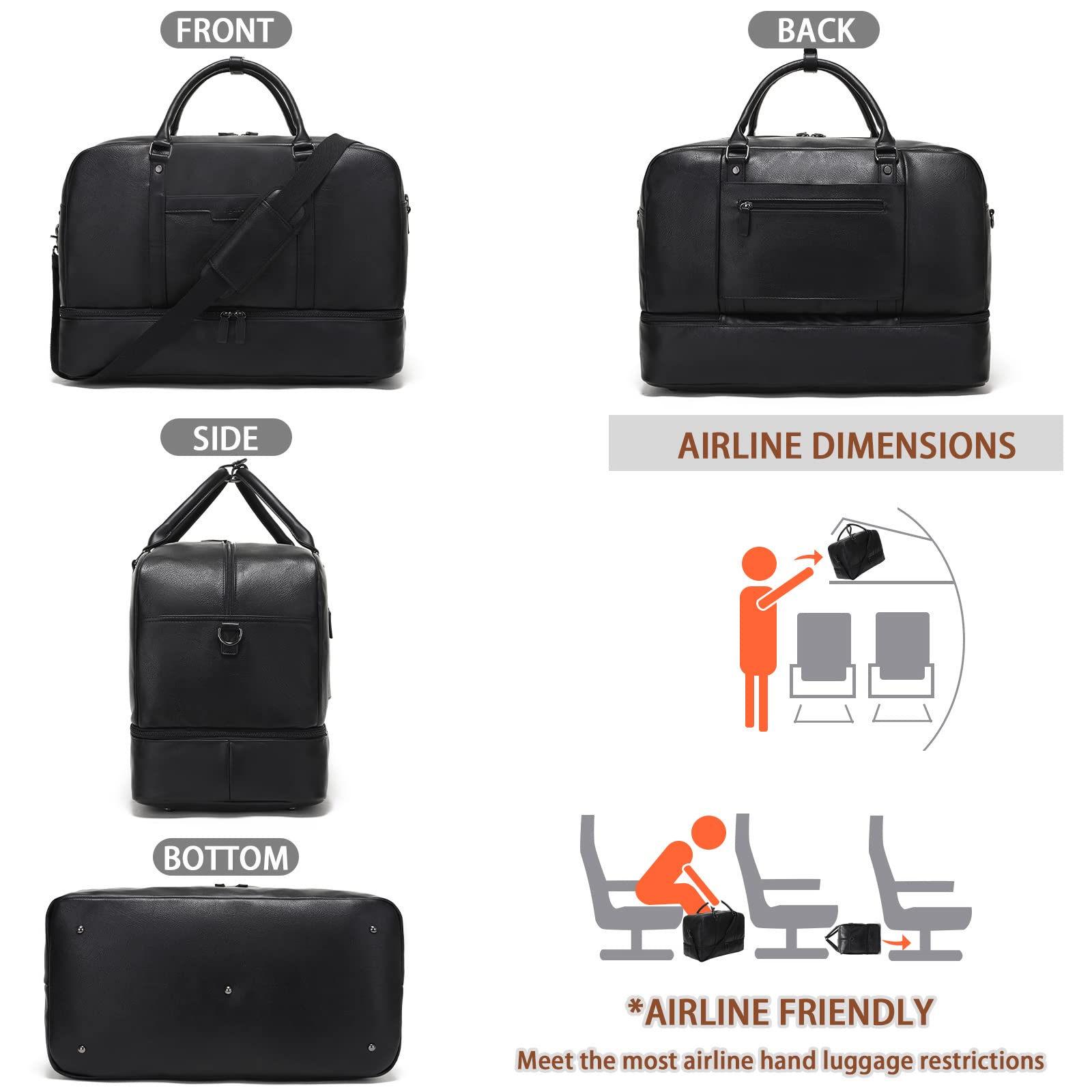 Wogarl 4PCS Leather Weekender Bag for Women Men Large Overnight Bag ...