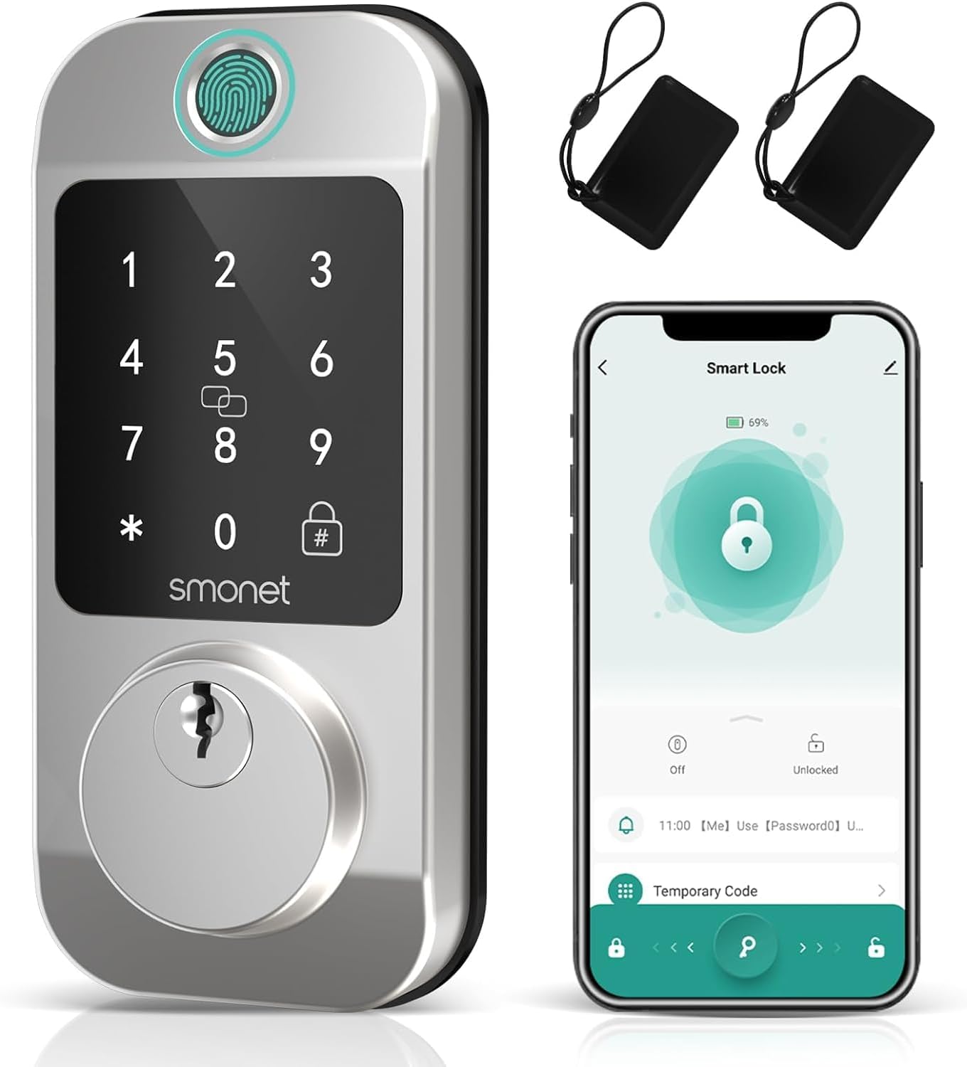Smart Lock WiFi Fingerprint Deadbolt: SMONET Keyless Entry Front Door ...