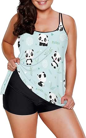 Amazon.com: Cute Panda Bamboo Pattern Women's Plus Size Swimsuit Suit ...