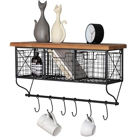 Amazon.com: Rolanstar Wall Mounted Shelf with Hooks, Entryway Organizer ...